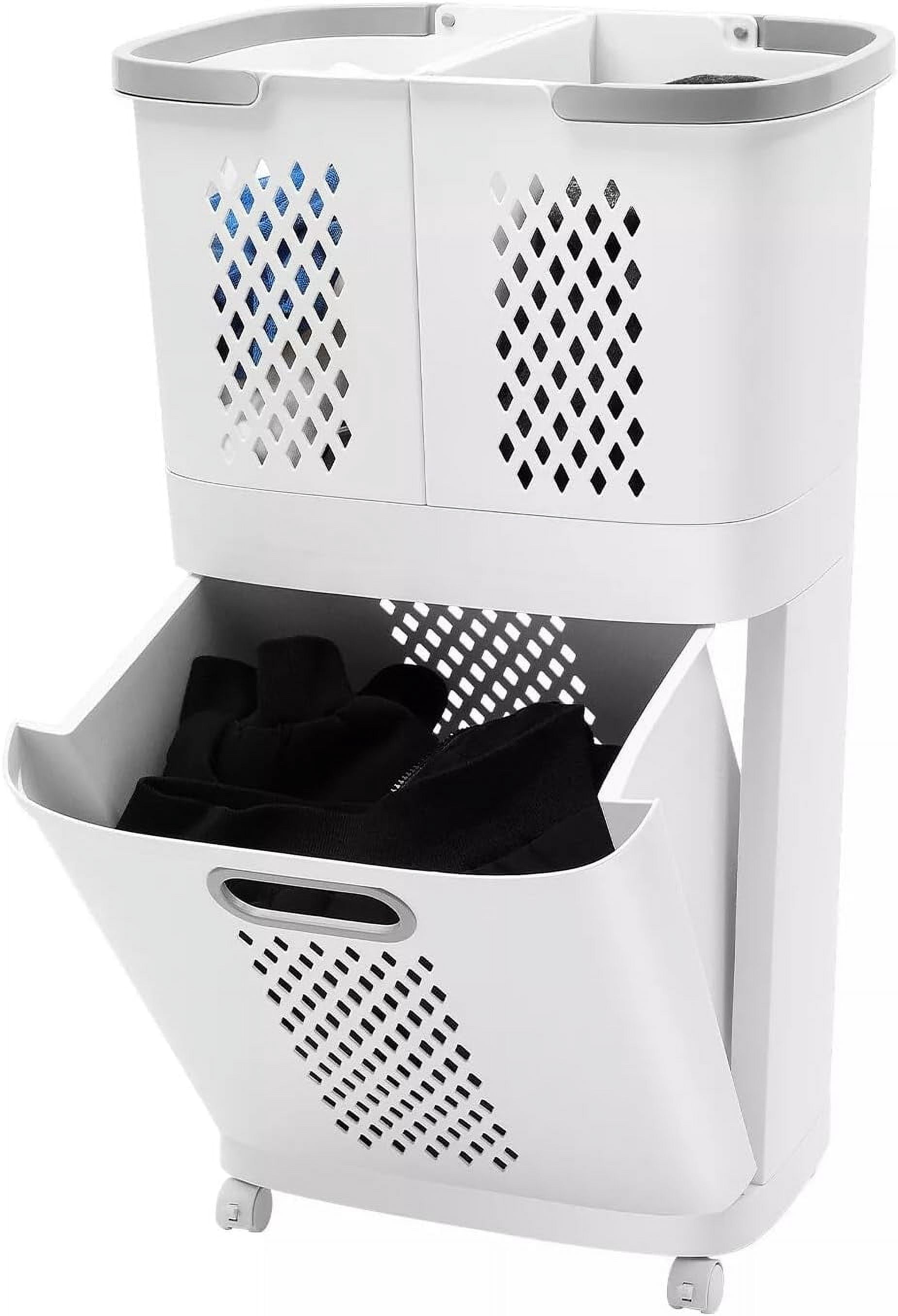 Movable Household Laundry Basket,2 Tier Laundry Hamper Basket Sorter ...