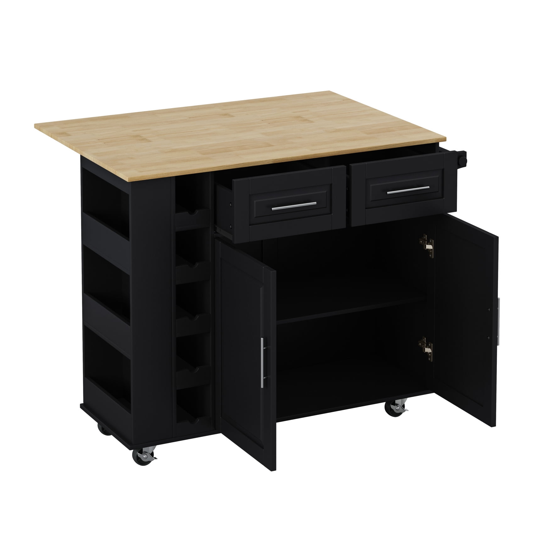 Movable Kitchen Island Cart with 2 Door Cabinet, 2 Drawers and Drop ...