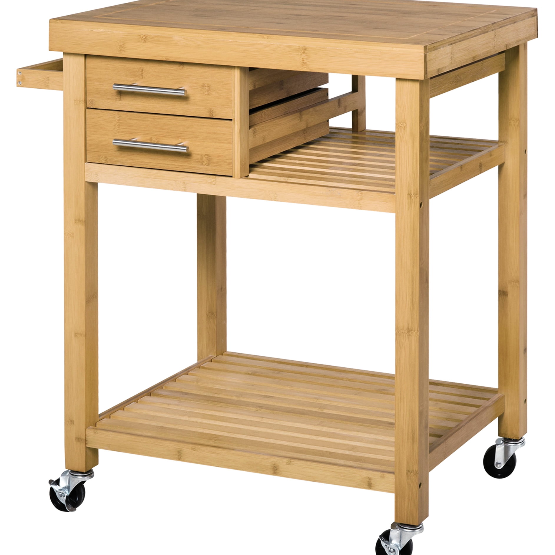 Movable Kitchen Island Cart - 2 Drawers, Open Shelves, And Stable With ...