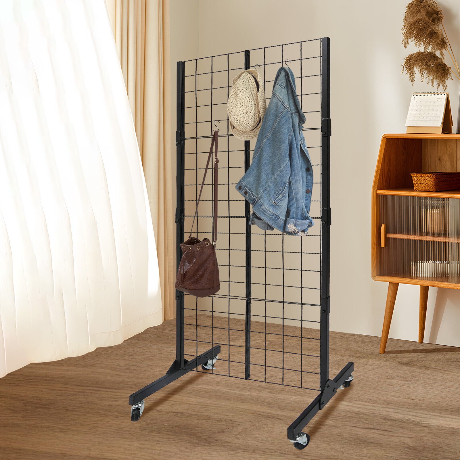 Movable Metal Grid Wall Panel Stand Pegboard Retail Display Rack with ...