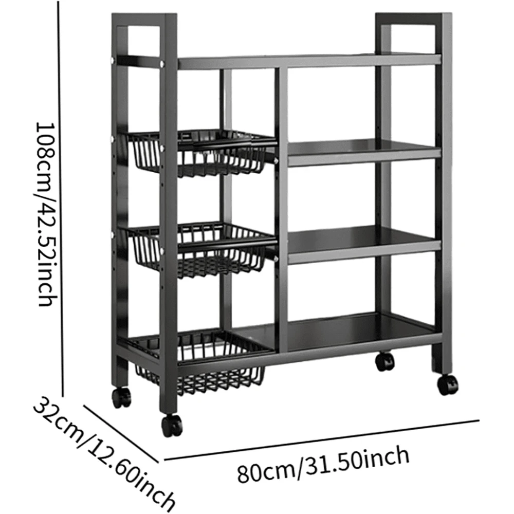Movable Metal Kitchen Storage Rack With Universal Wheel And Open Basket ...