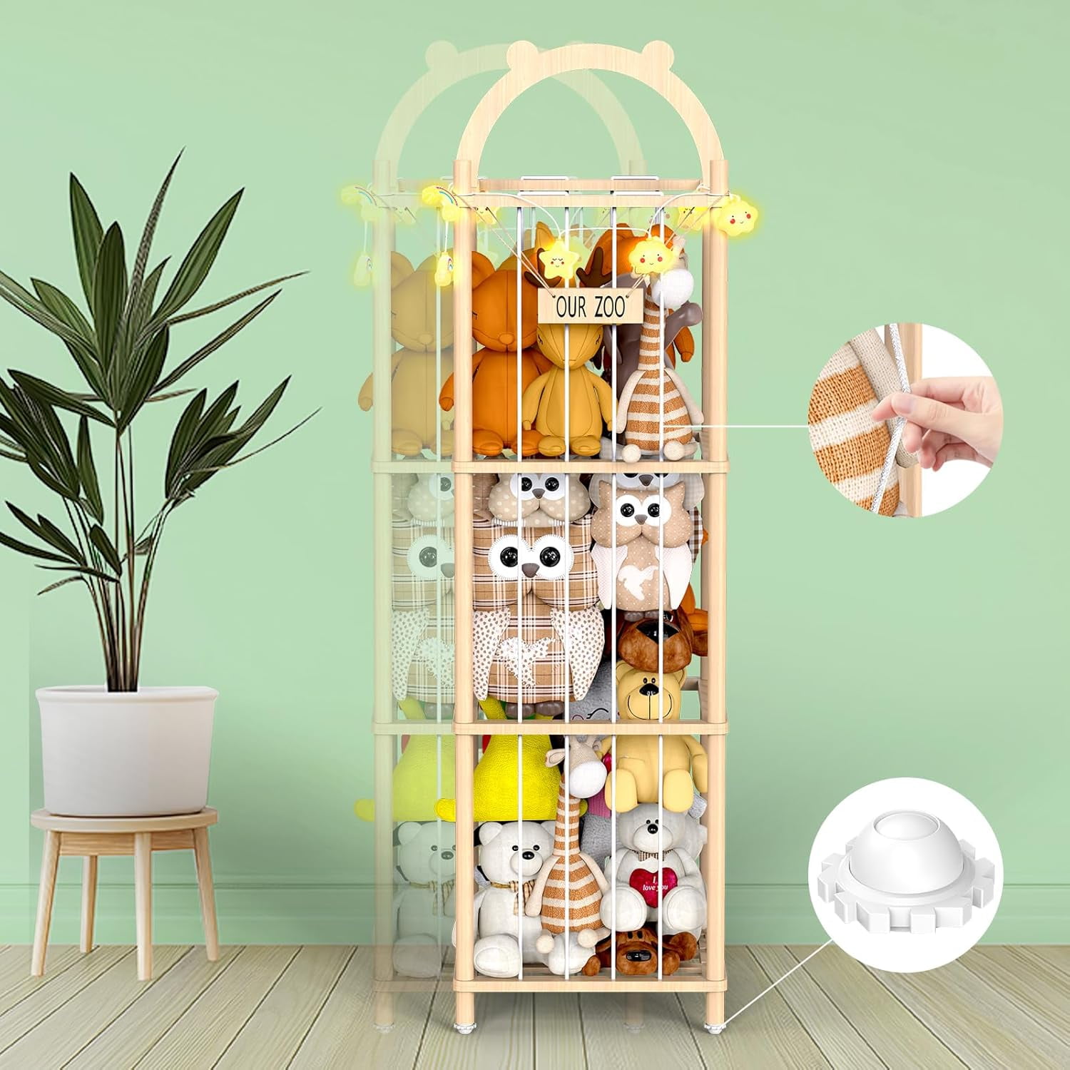Movable Natural Wood Stuffed Animal Zoo Storage, Patterned Stuffed ...