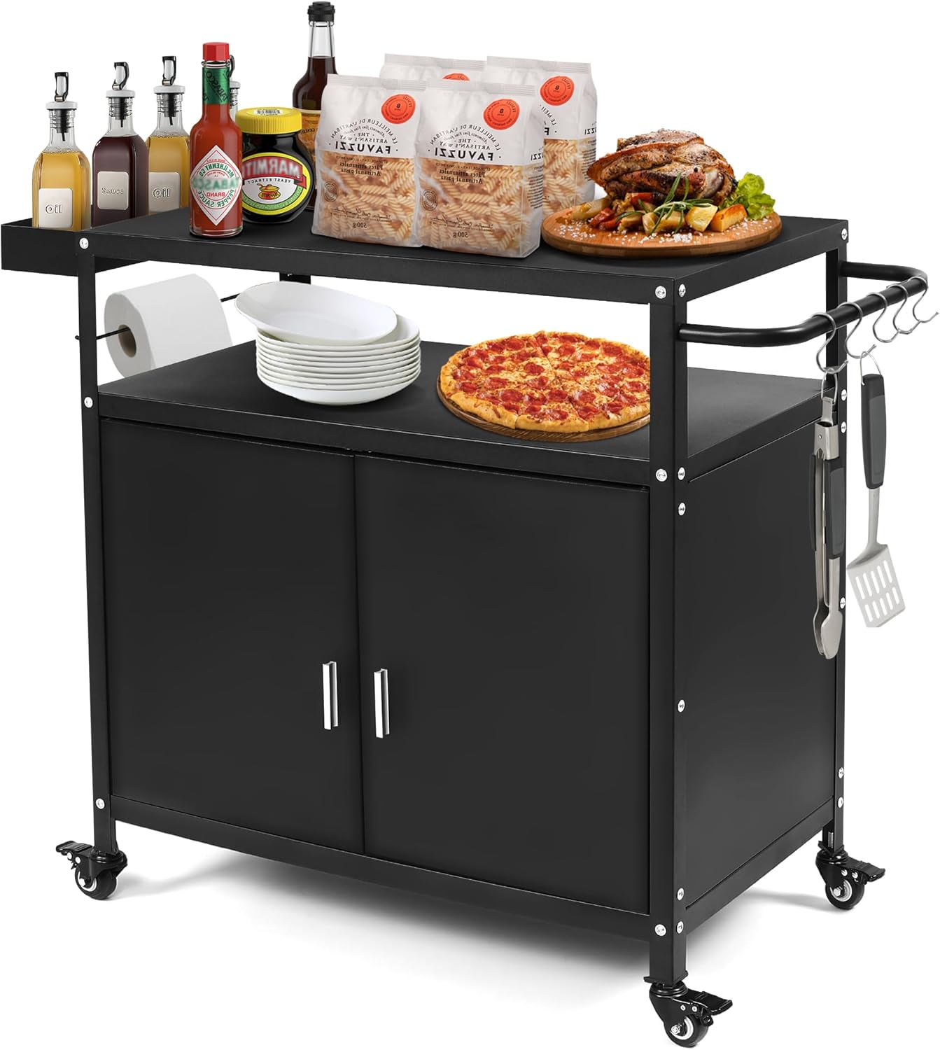 Movable Outdoor Grill Cart with Storage Cabinet - Heavy Duty BBQ Table ...