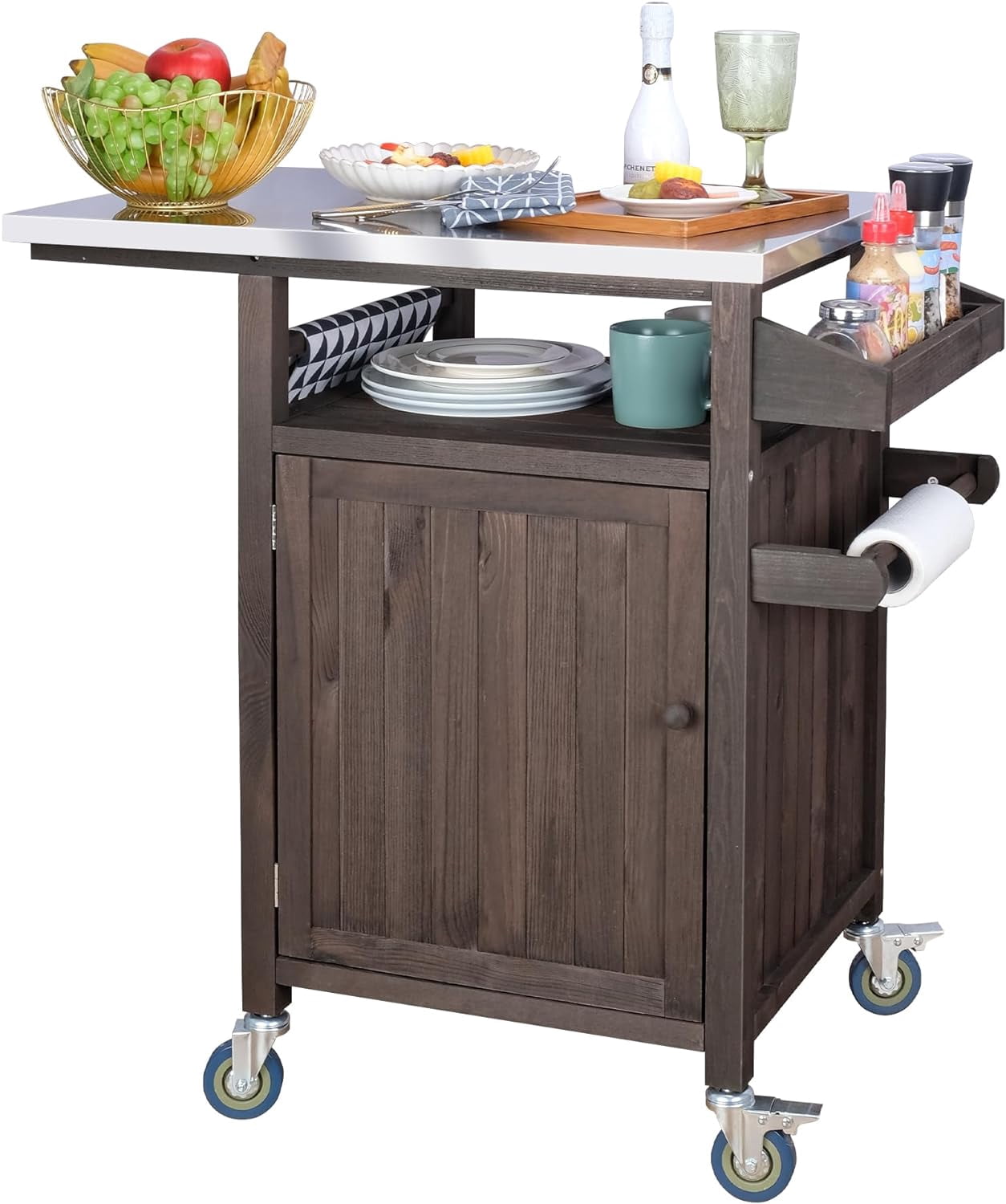 Movable Outdoor Table Solid Wood Grill Car for Outside, Portable ...