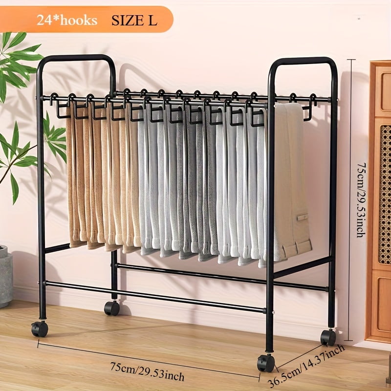 Movable Pants Rack - Floor-to-Ceiling Storage for 20-24 Pants, Wheeled ...