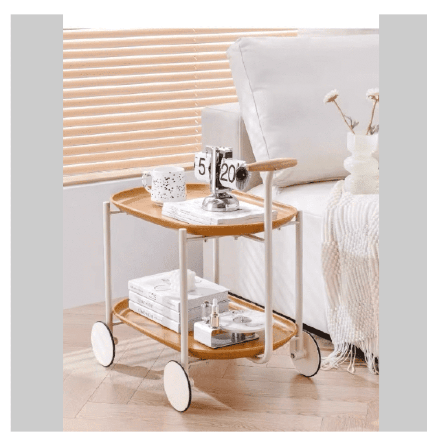 Movable Pushcart Coffee Table, 2-Tier Storage Cart, Modern Sofa Side ...