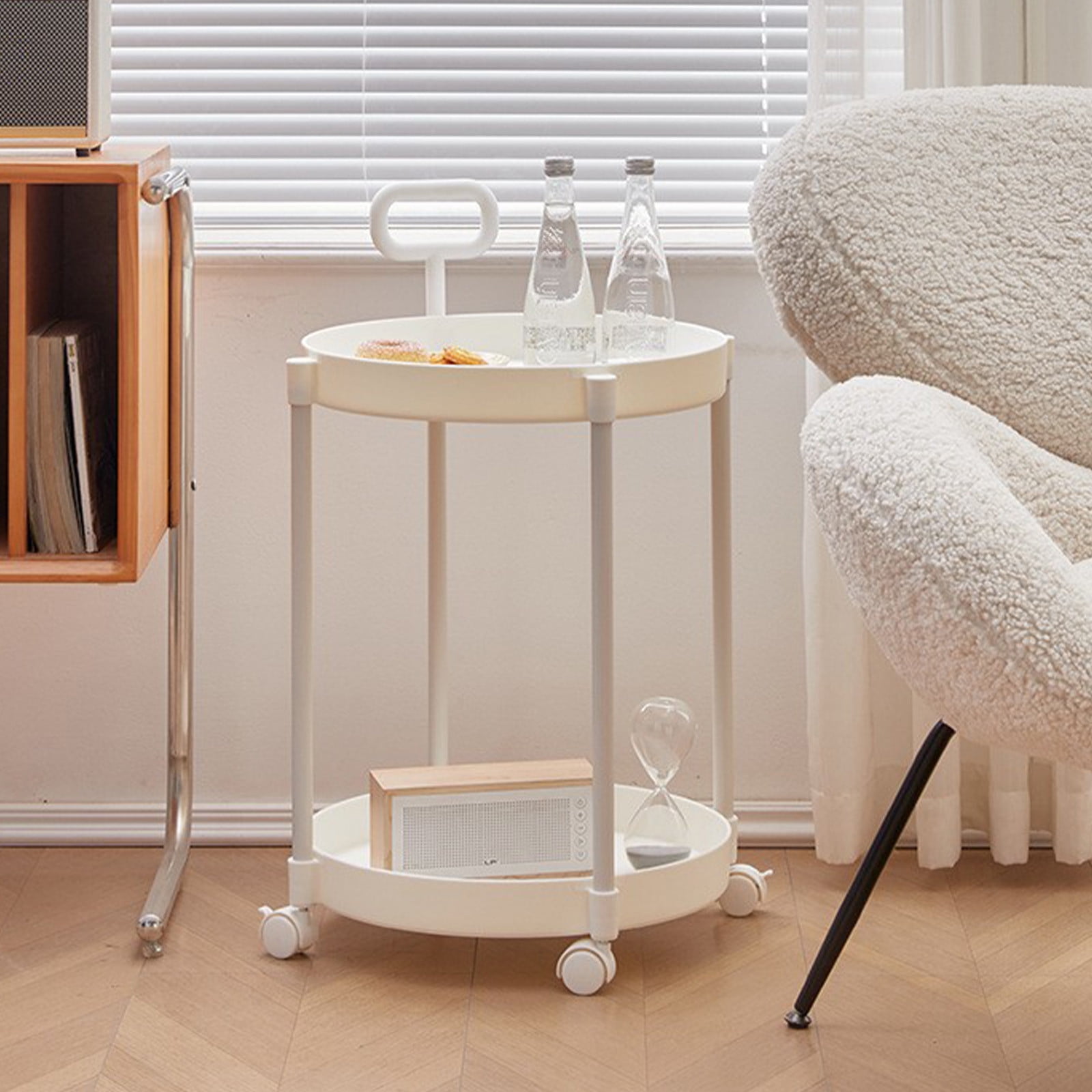 Movable Shelf Cart with Wheels, Multi-Compartment Storage Coffee Table ...