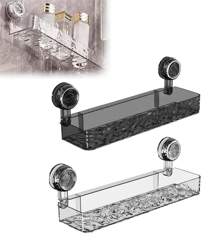 Movable Shower Shelf Suction Cup, No-Drill Wall Mounted Storage Holder for Bathroom Kitchen ...