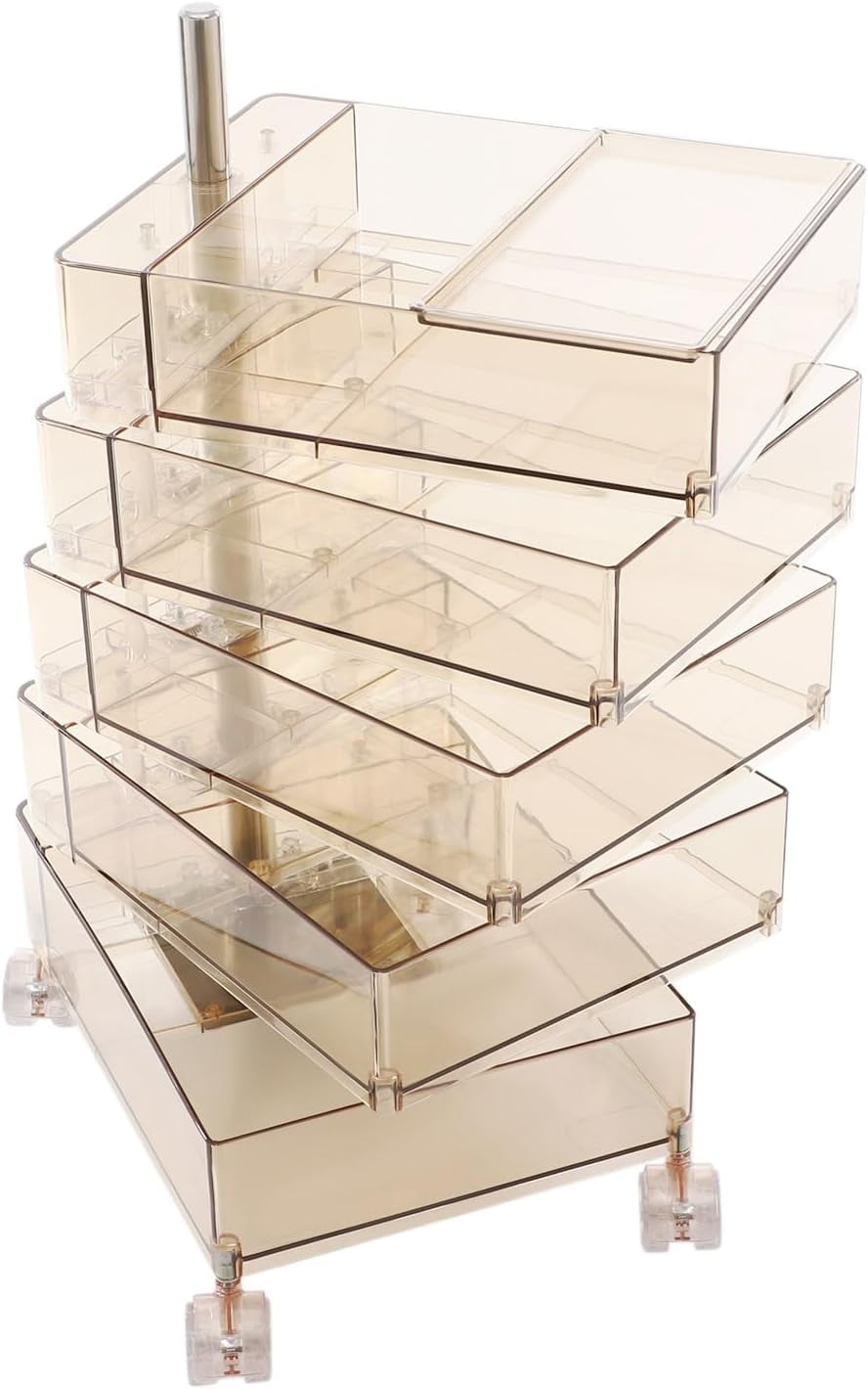 Movable Side Table with 5 Drawers, 360° Rotating Design and 4 Wheels ...