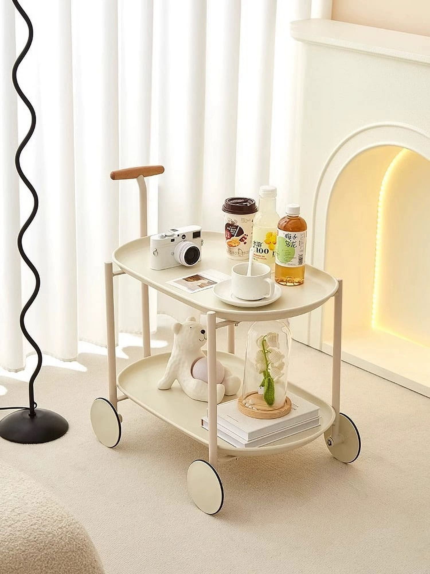 Movable Small Pushcart, Double Layered Edge Table, Rolling Coffee Table ...