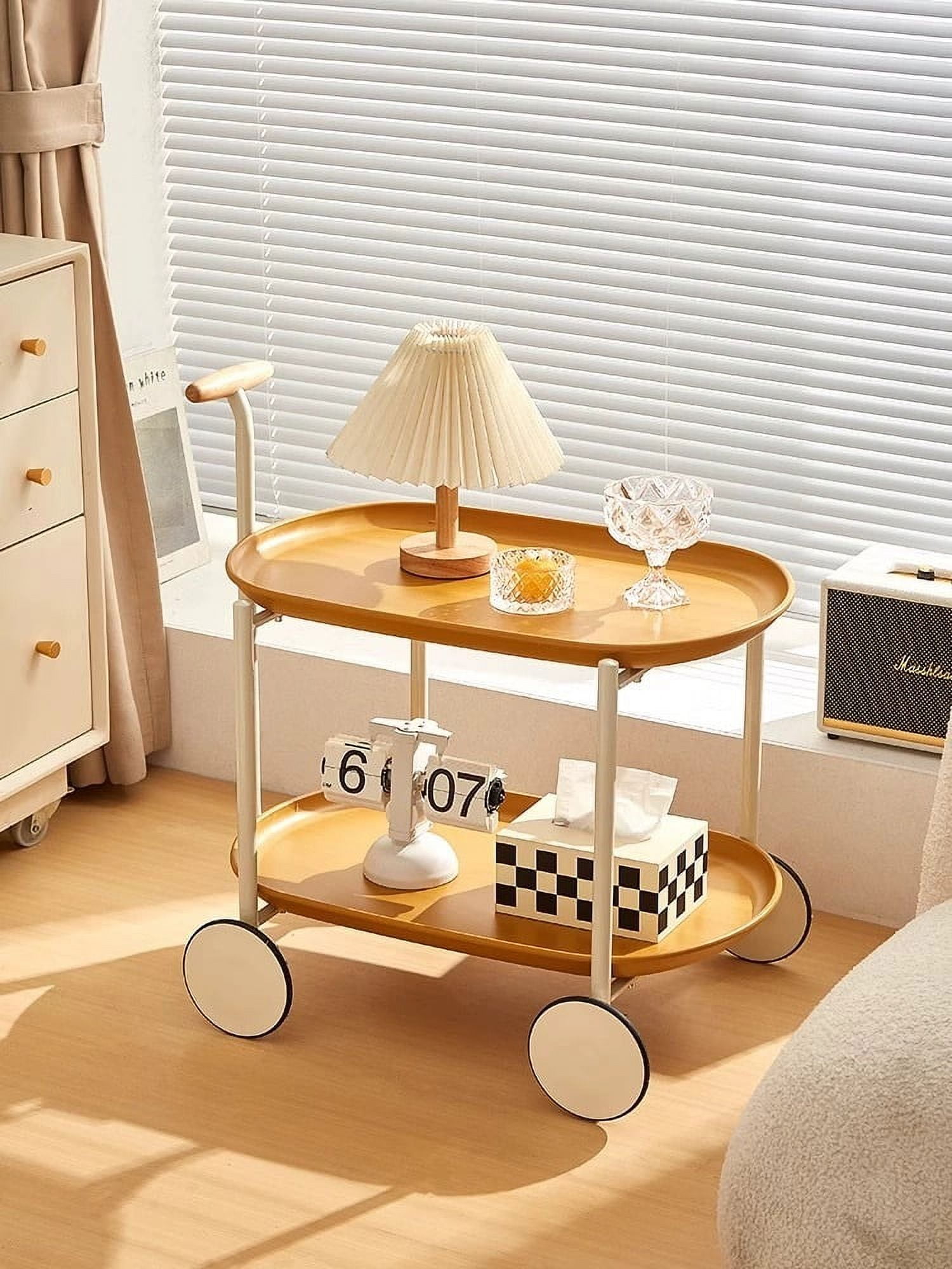 Movable Small Pushcart, Double Layered Edge Table, Rolling Coffee Table ...
