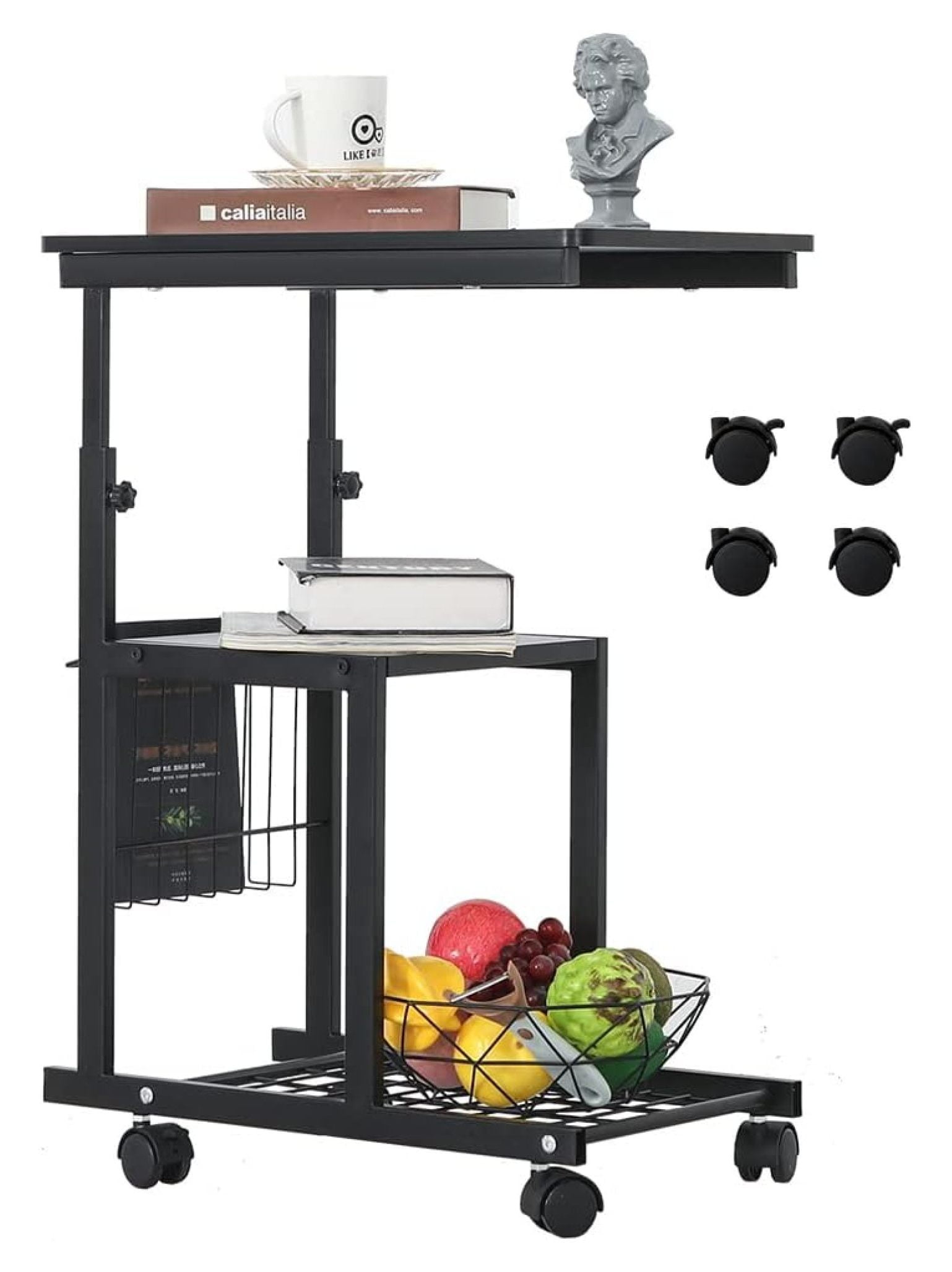 Movable Sofa Table with Metal Frames,C Shaped End Side Table with ...