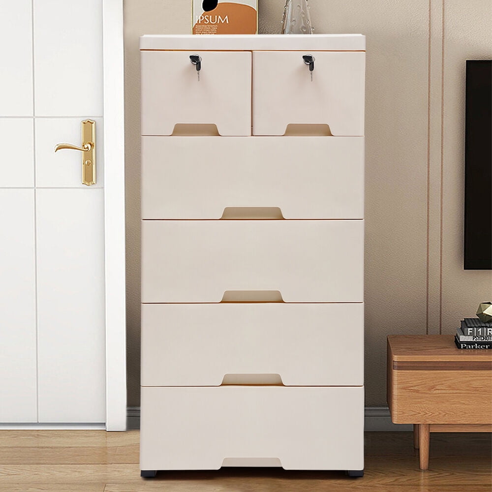 Movable Storage Cabinet PP Cabinet Tall Closet With 6 Drawers Lockable ...