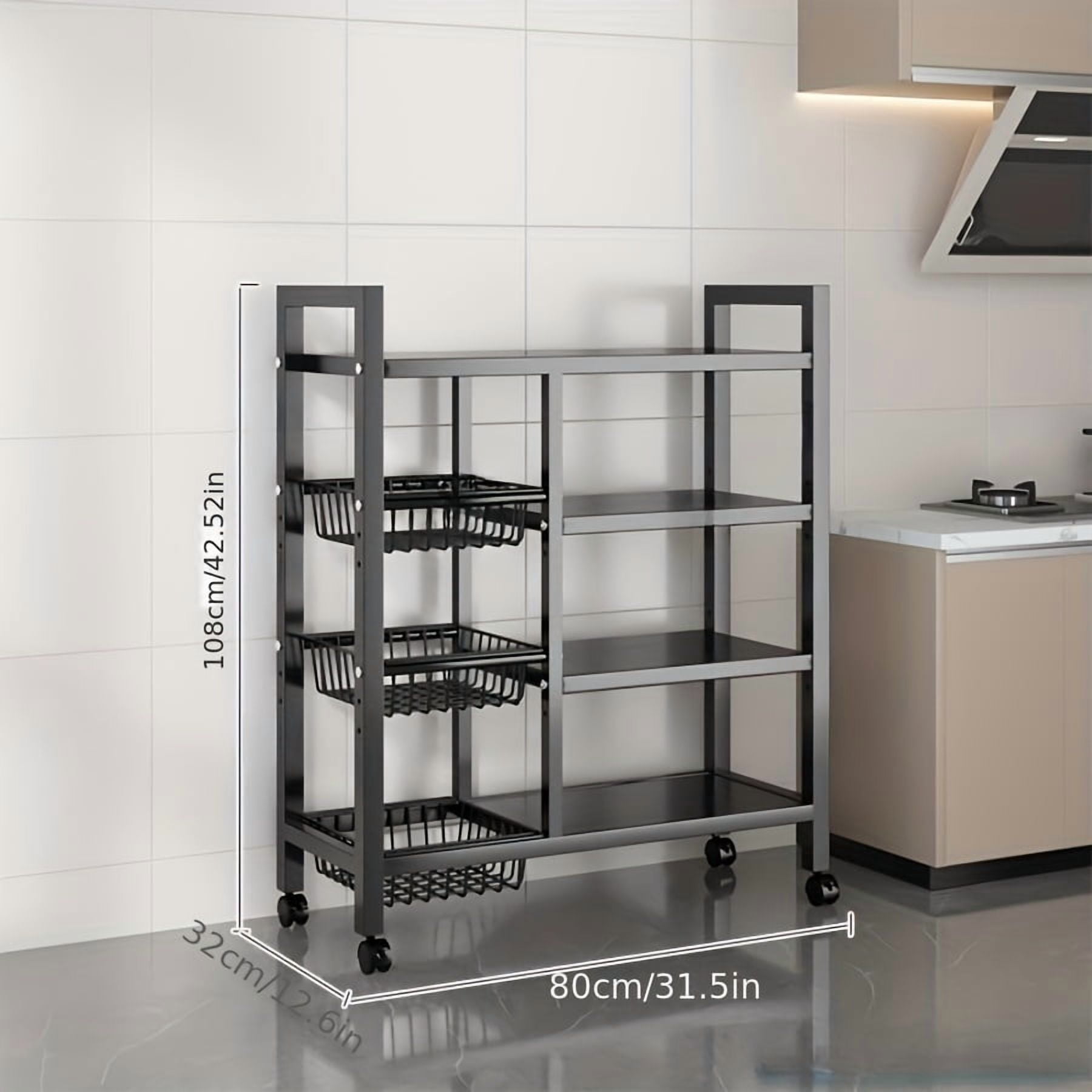 Movable Storage Rack - Adjustable 3/4-Tier with Wire Baskets & Wheels ...