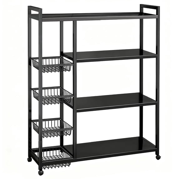 Movable Wire Rack, Heavy-Duty 4-Tier Storage Shelf with 4 Baskets and ...