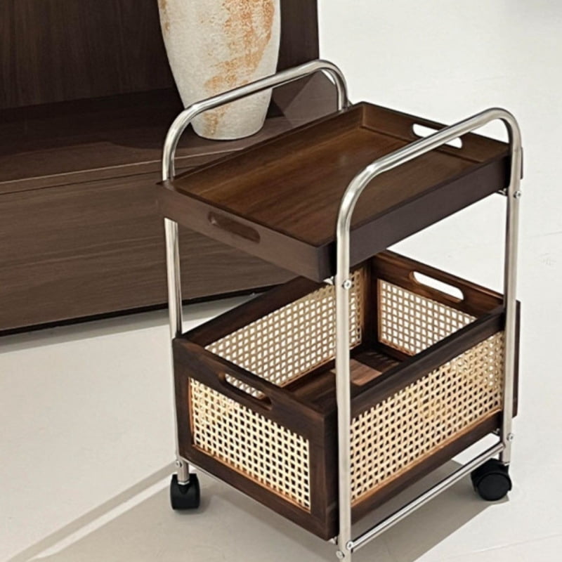 Movable trolley antique solid wood side table sofa side cabinet storage ...