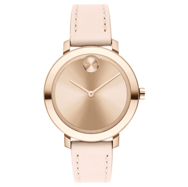 Movado Bold 3600889 Evolution Rose Gold Blush Pink Leather Strap Womens ...