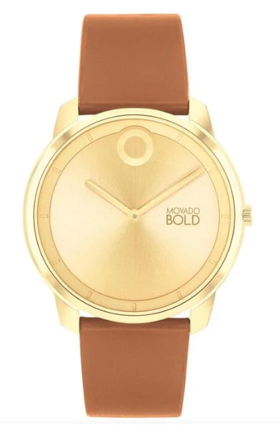 Movado Bold 3601019 Trend Element Gold Dial Brown Leather Band Men's ...