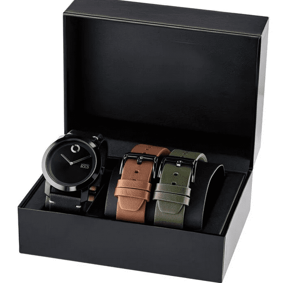 Movado Bold 3601054 Black Dial Black/Brown/Green Leather Strap Men's ...
