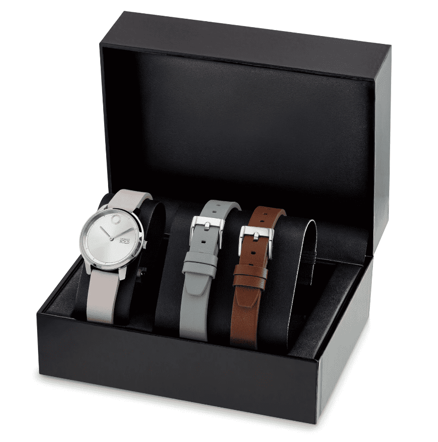 Movado Bold 3601241 Silver Dial Pink/Grey/Brown Leather Strap Women's ...