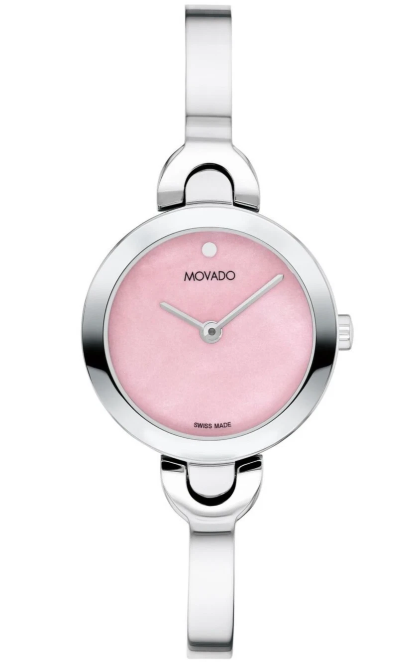 Movado Intrigue 0607948 Pink Dial Silver Stainless Steel Bangle Womens ...
