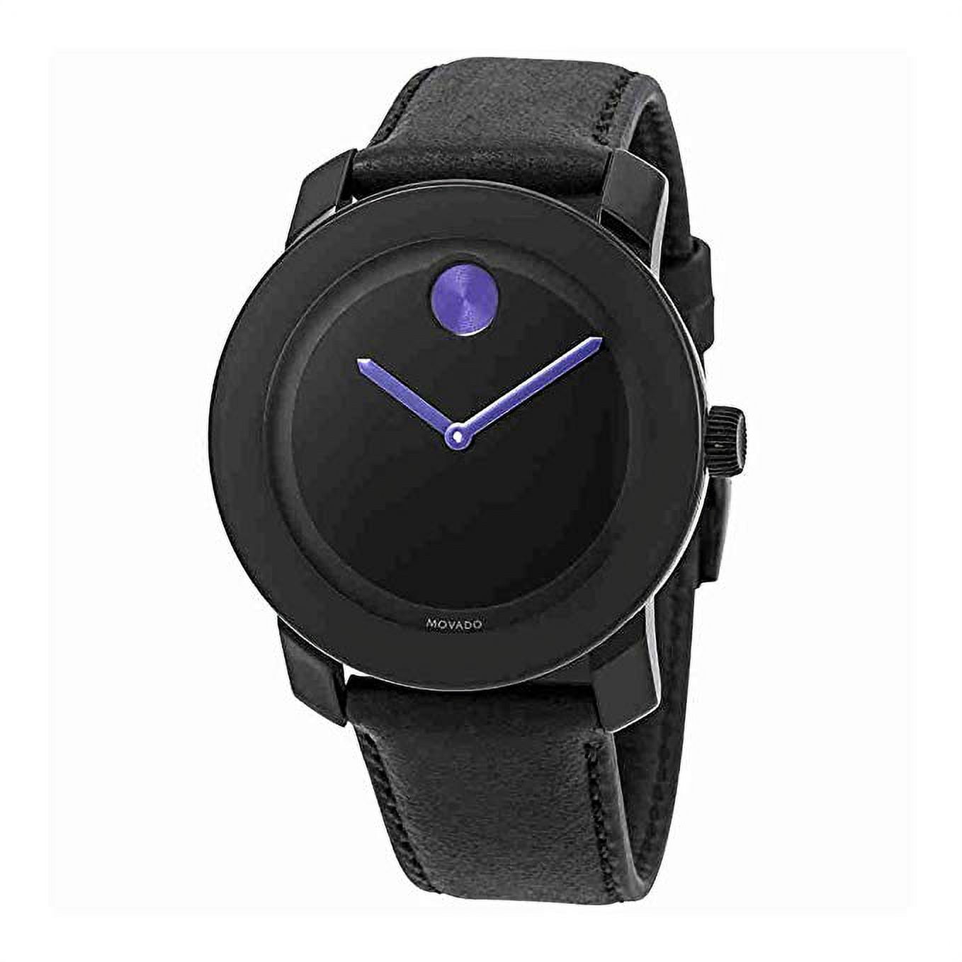 Movado M0VADO BOLD 3600479 BLACK LEATHER STRAP BLACK PURPLE DIAL ...