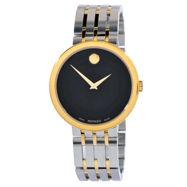 Movado Men's Swiss Quartz Black Museum Dial, Two Tone Steel Bracelet ...