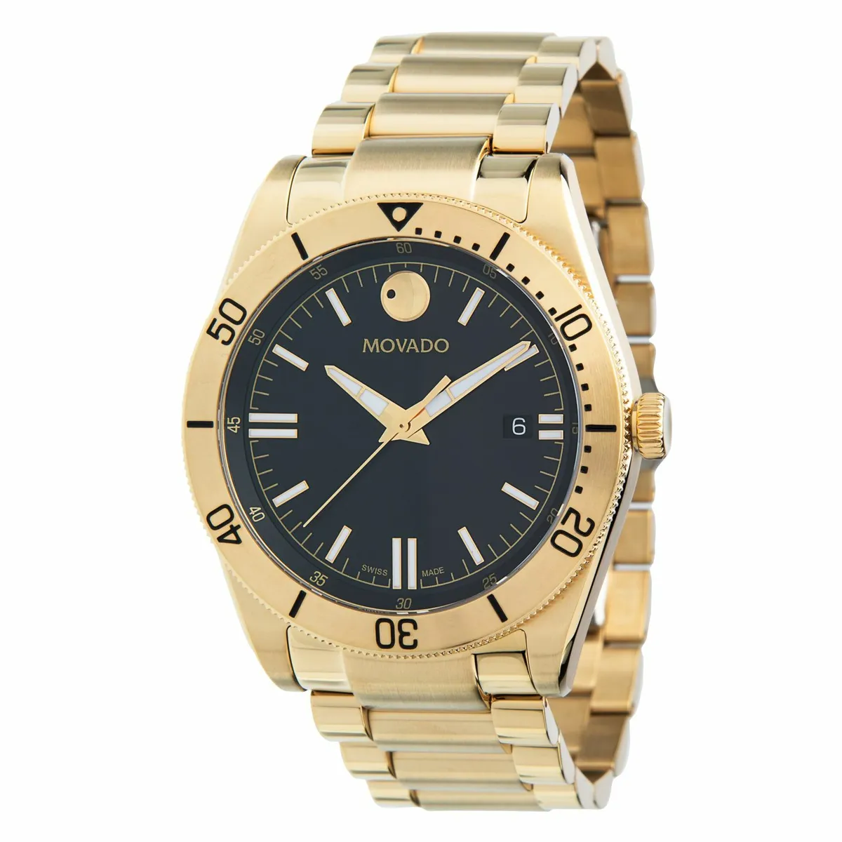 Movado Sport Black Dial Yellow Gold Plated Men's Watch 0607436 ...