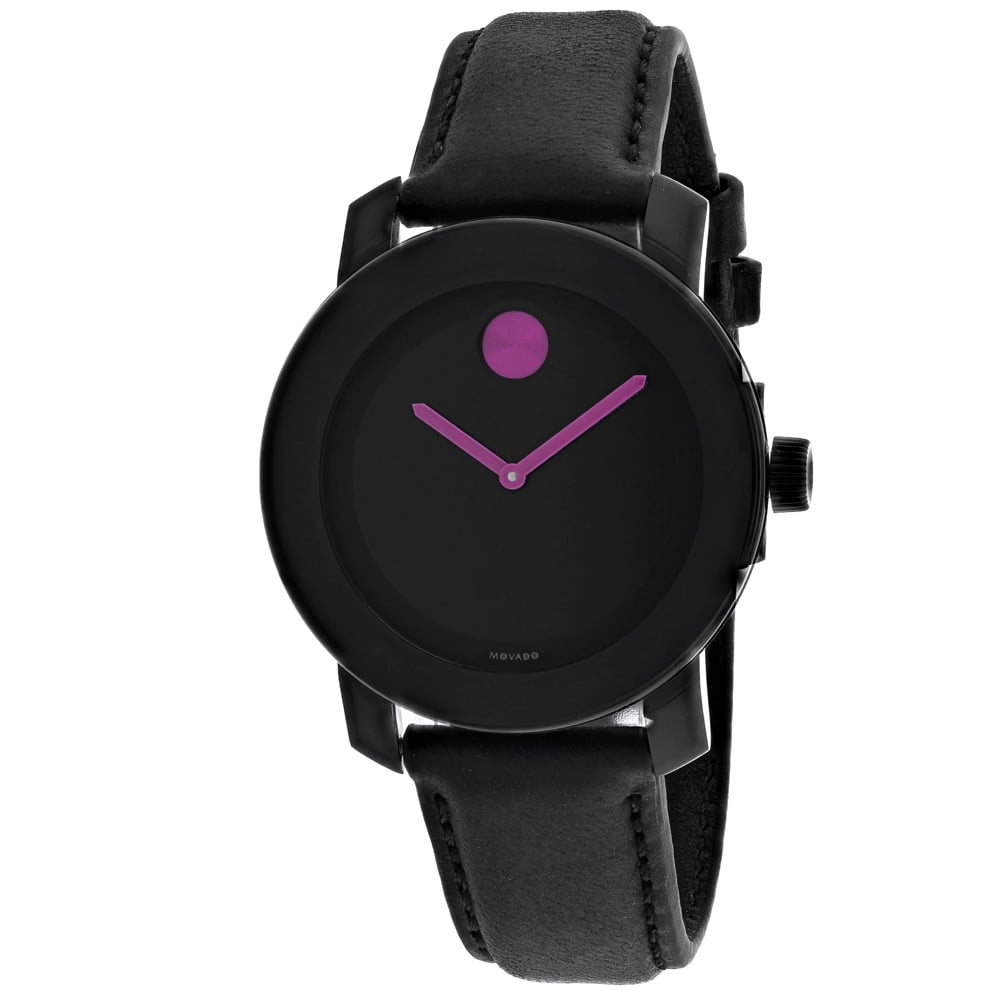 Movado Women's Bold Watch (3600482) with Black Leather Strap and Pink ...