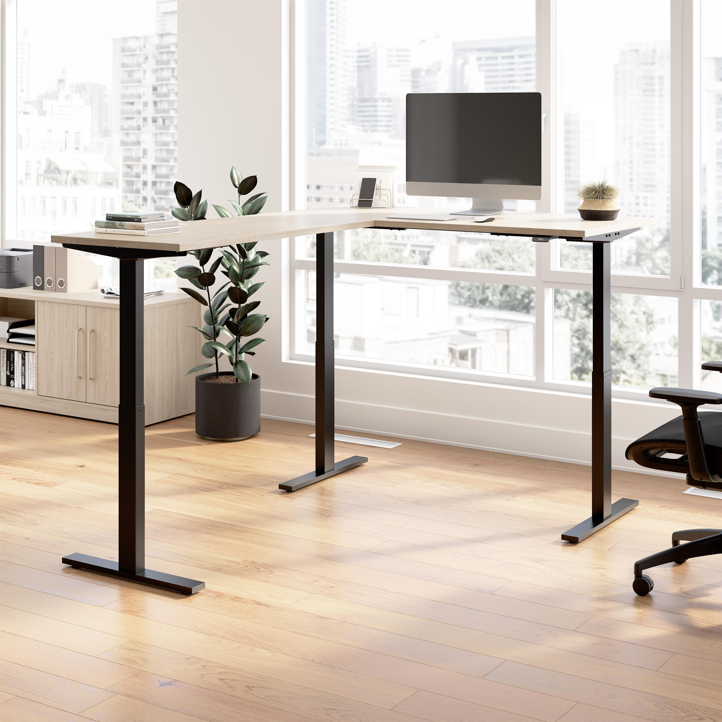 Move 60 Series 60W L Shaped Standing Desk in Natural Elm - Engineered Wood - Walmart.com