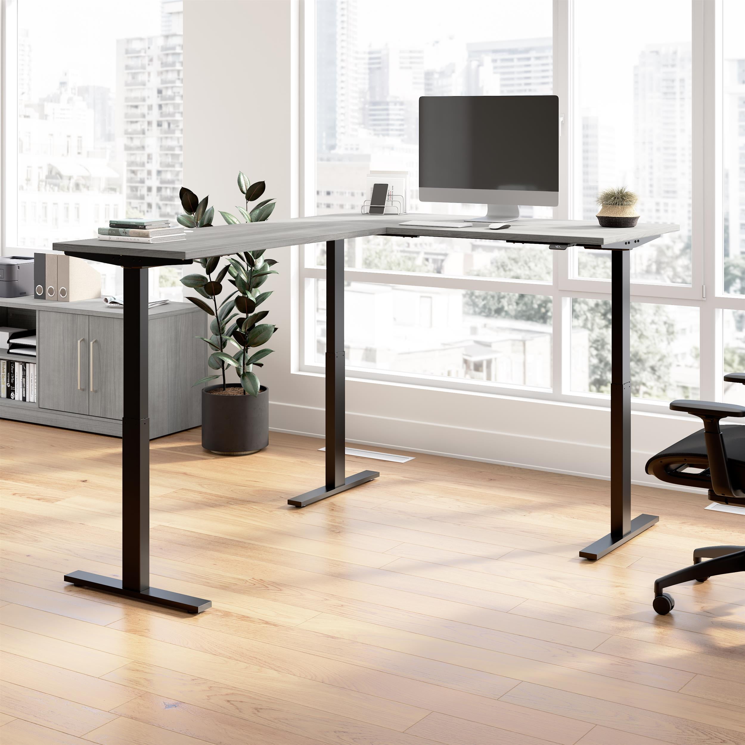 Move 60 Series 60W L Shaped Standing Desk in Platinum Gray - Engineered ...