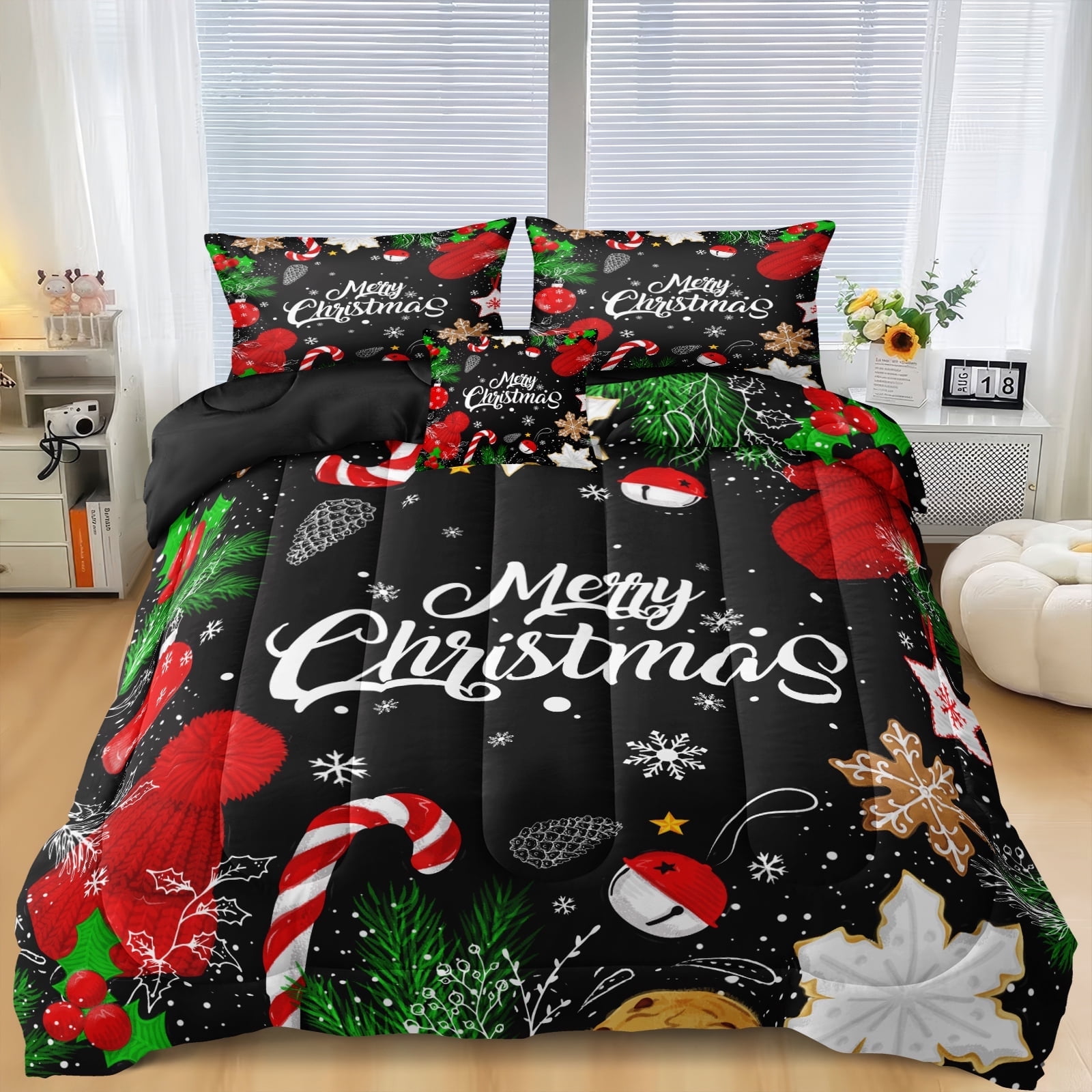 Move Over Christmas Comforter Set King Size White Snowflake and ...