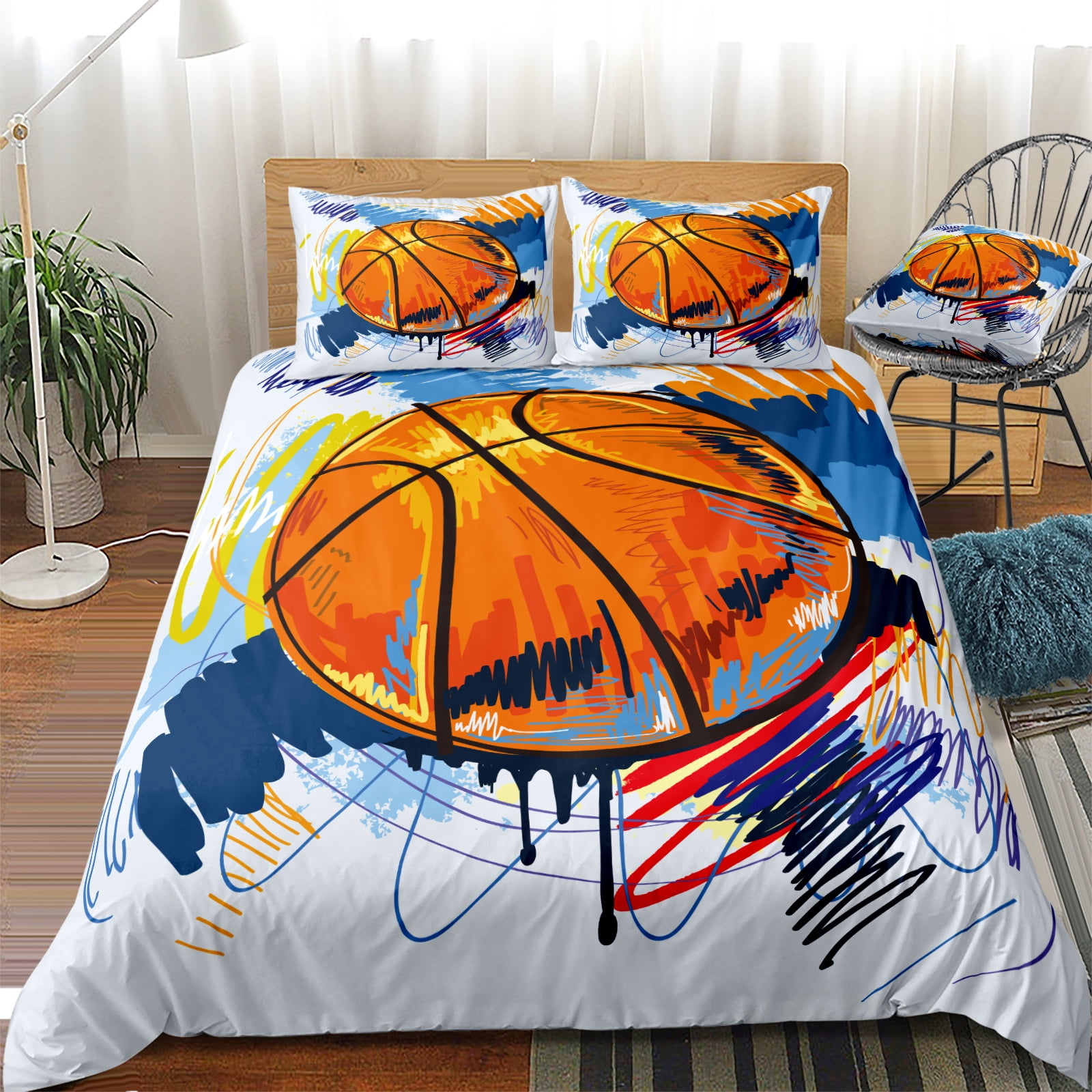 Move Over Basketball Bedding Sets Queen Cartoon Duvet Cover Set Graffi ...