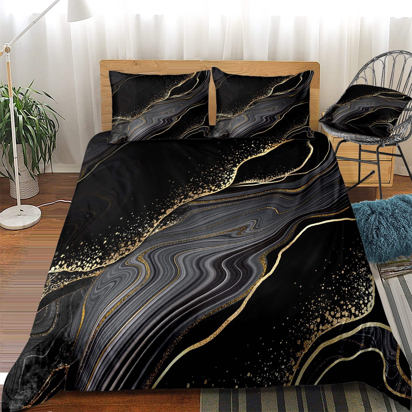 Move Over Black Gold Marble Bedding Sets Full Abstract Marble Duvet ...