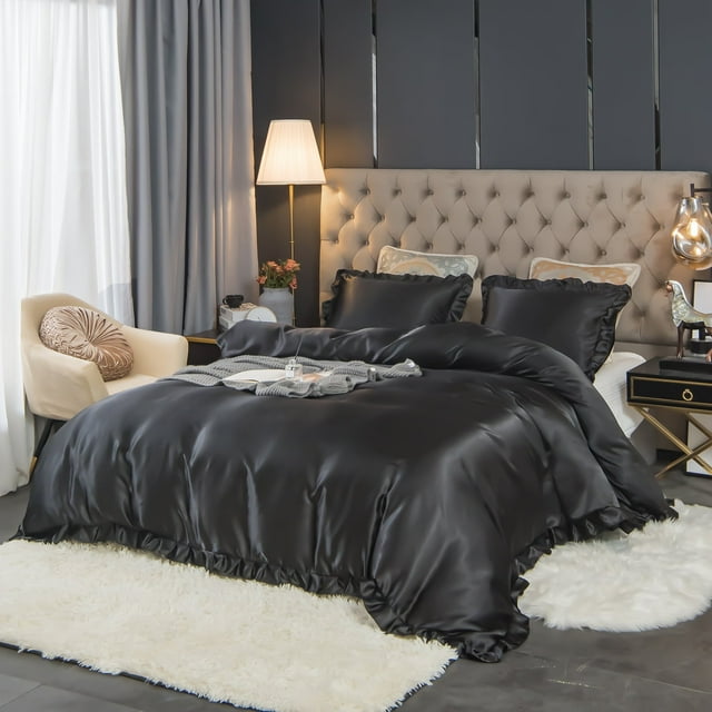 Move Over Black Ruffle Comforter Set King Satin Comforter Set Black ...