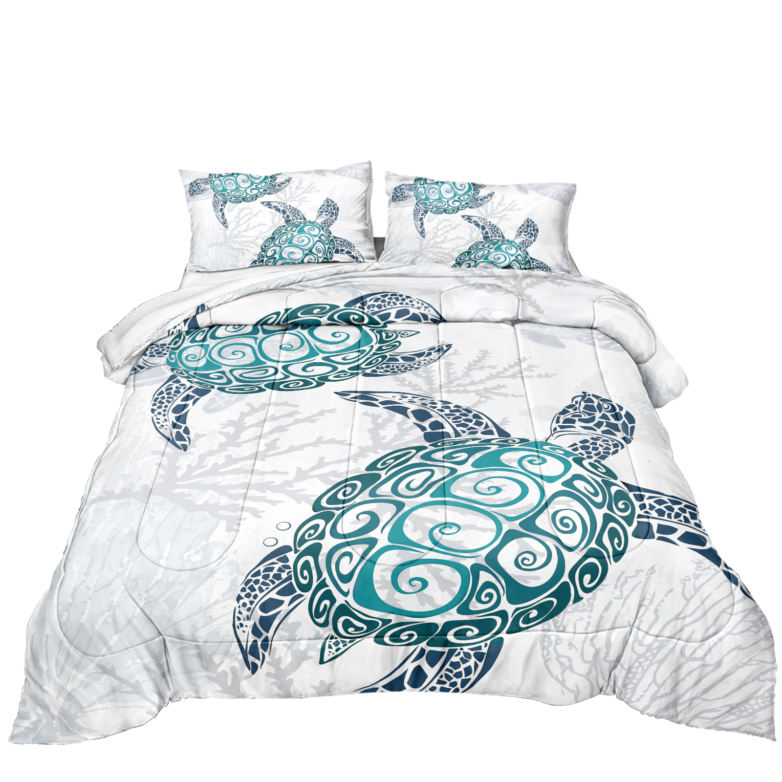 Move Over Blue Turtle Comforter Set Queen Ocean Turtle Bedding Sets Sea ...