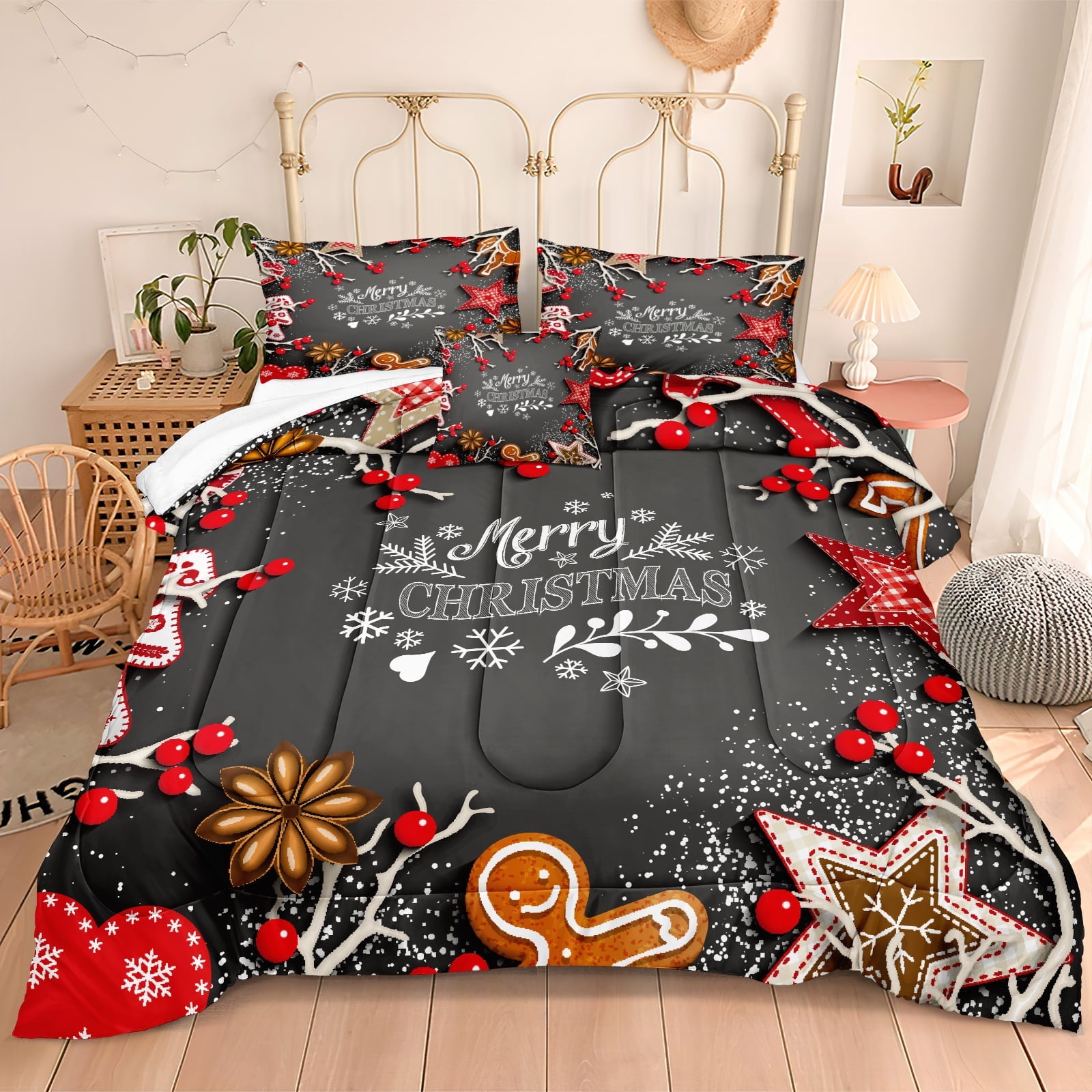 Move Over Christmas Comforter Set Gingerbread Man Pattern Xmas Bedding ...