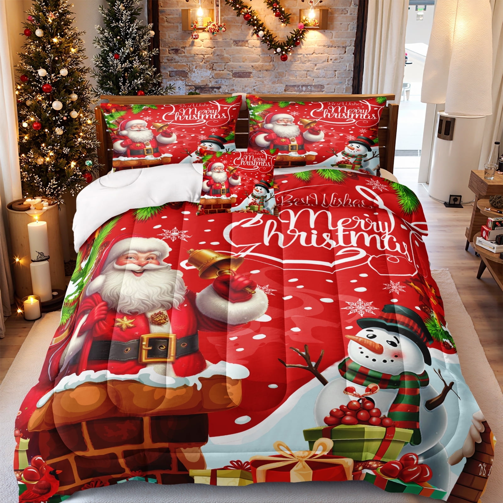 Move Over Christmas Comforter Set King Size 4 Pieces Santa Claus and ...