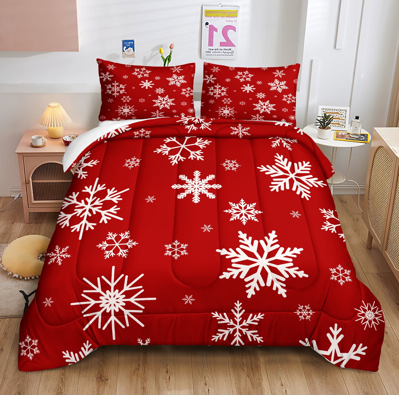 Move Over Christmas Comforter Set Queen Red Xmas Bedding Set Red ...