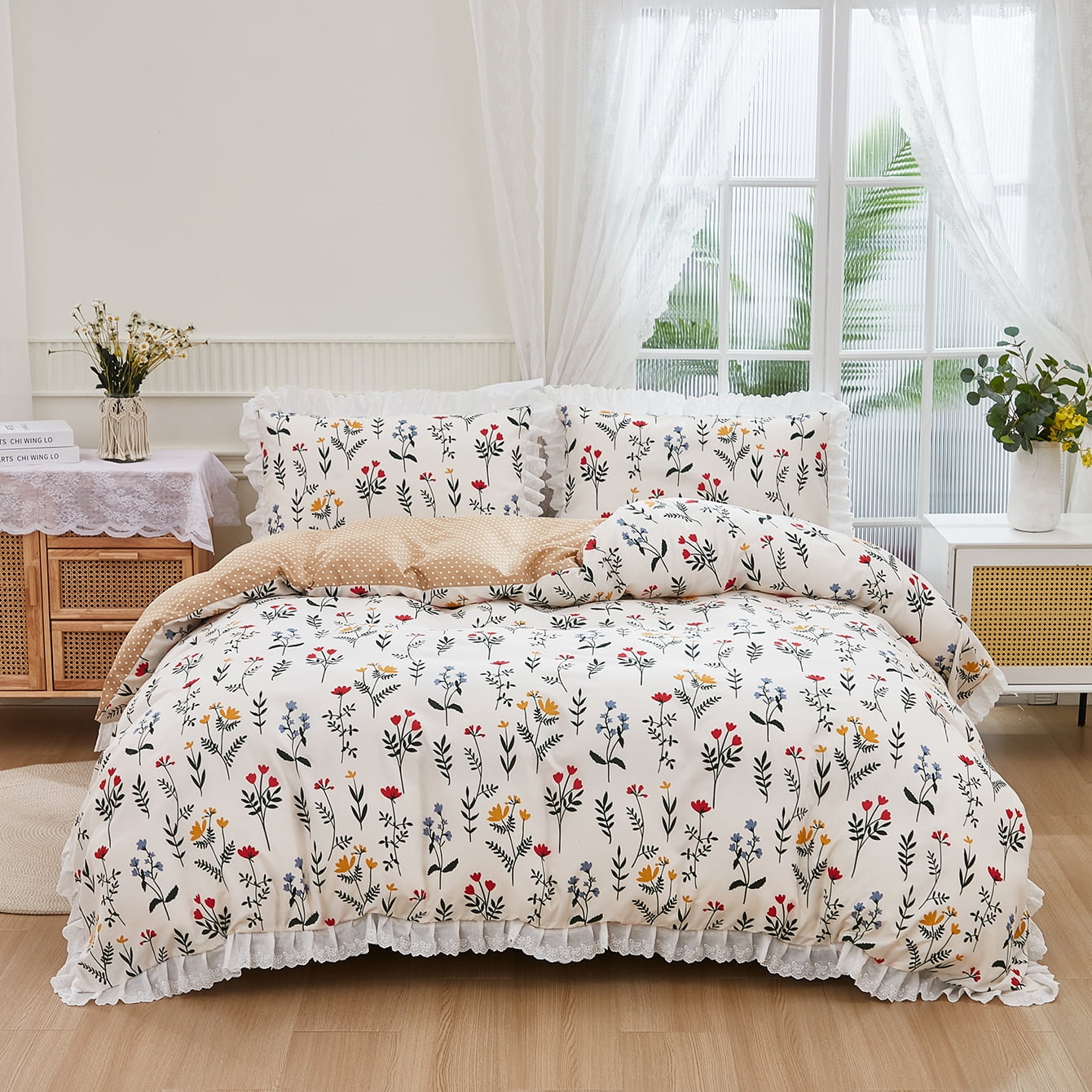 Move Over Flower Duvet Cover Set Queen Ruffle Bedding Set Botanical ...