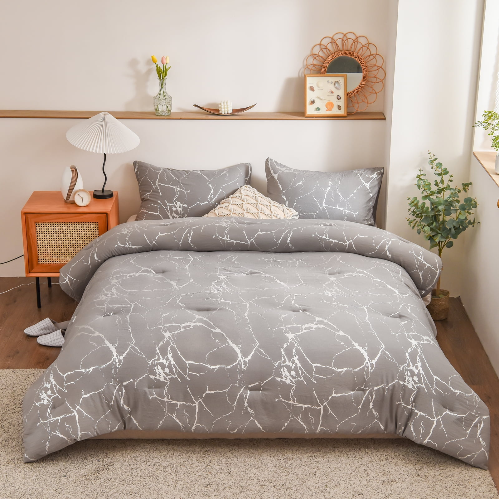 Move Over Queen Comforter Set - Grey Silver Metallic Marble Pattern ...