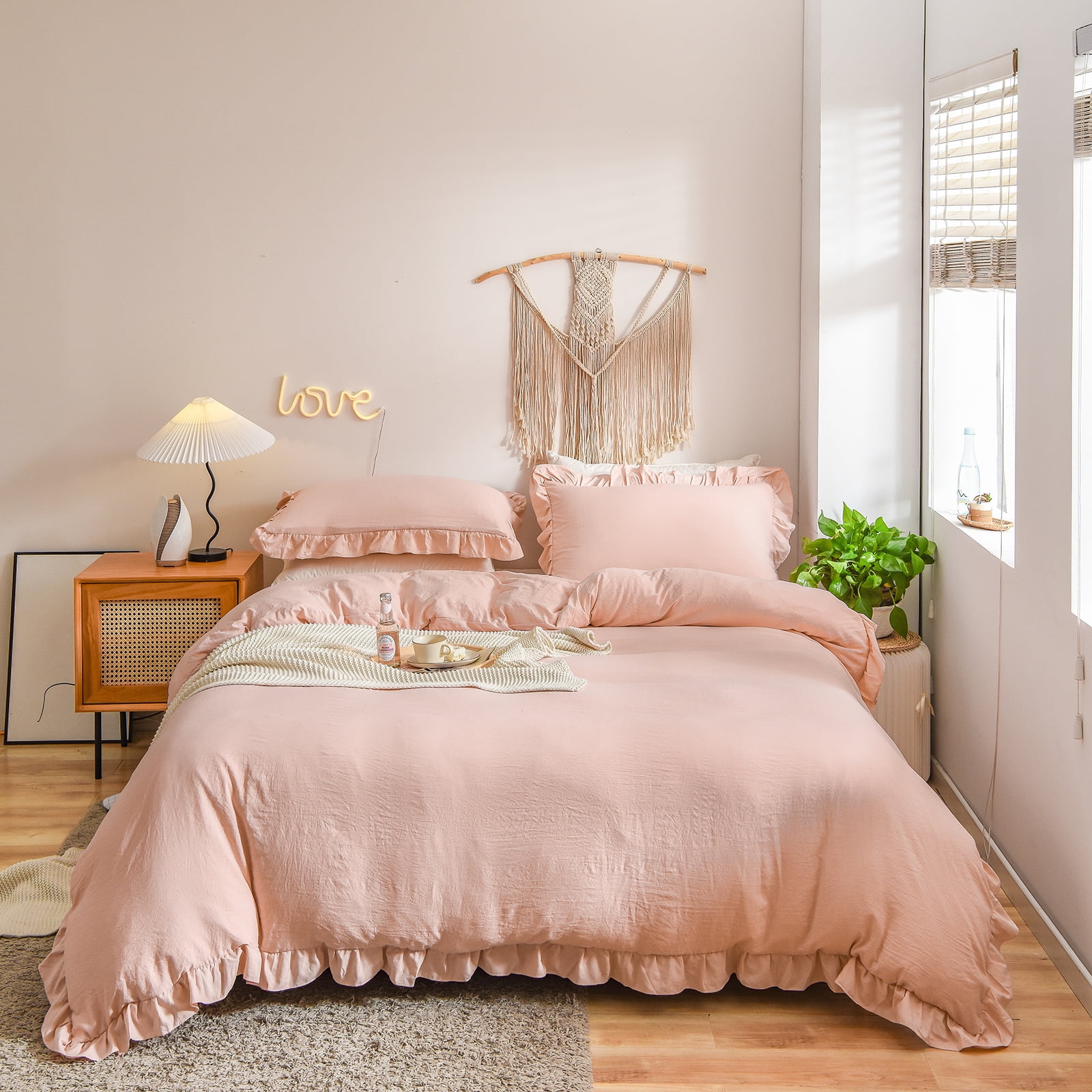 Move Over Shabby Chic Light Pink Ruffle Queen Bedding Set, 100% Washed ...