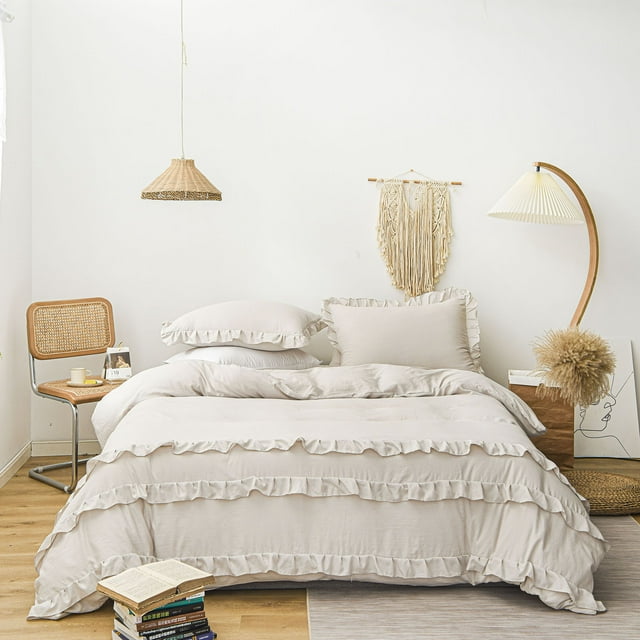 Move Over Light Taupe Triple Ruffled Bedding Sets Twin Ultra Soft Three ...