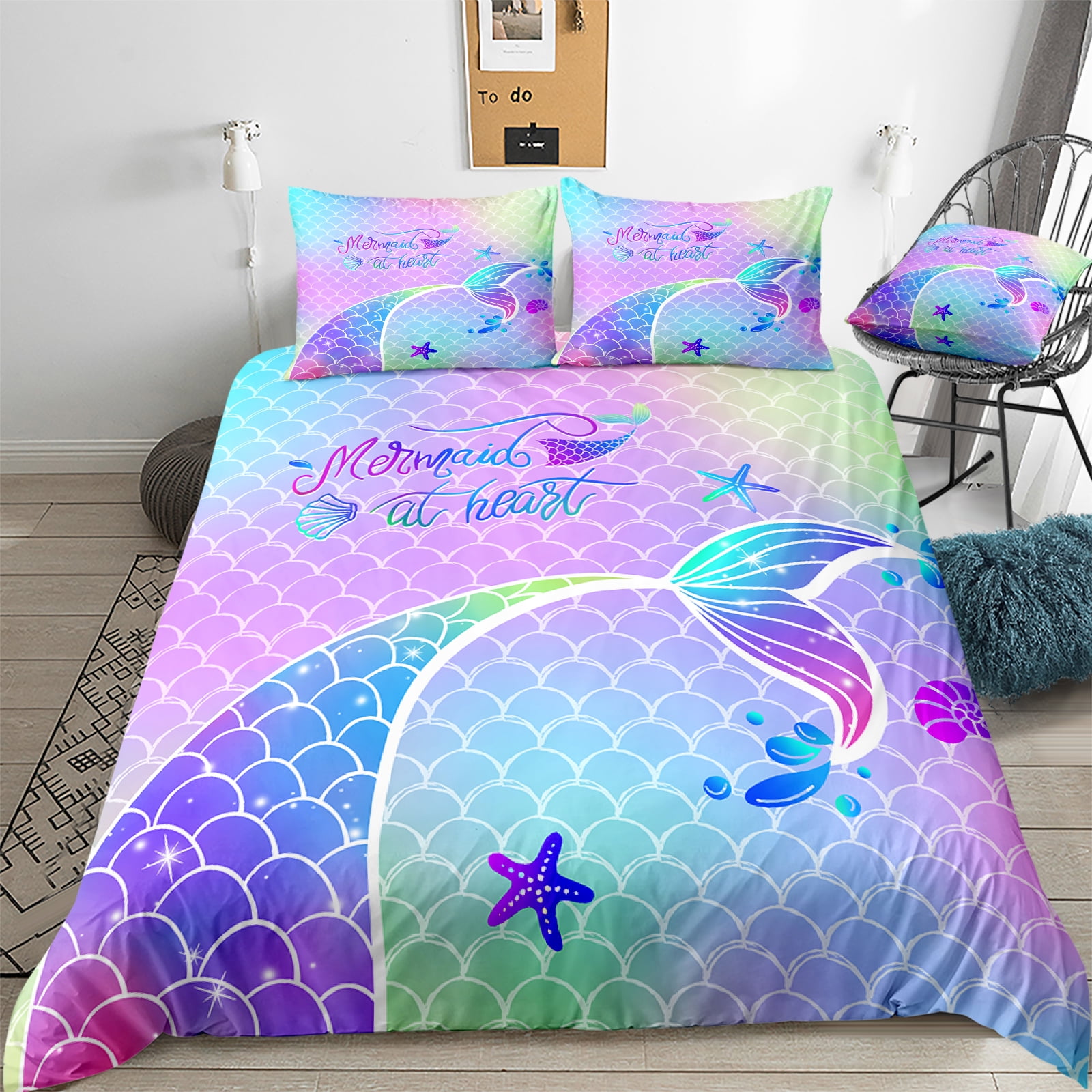 Move Over Mermaid Scale Bedding Sets Queen Colorful Mermaid Duvet Cover ...