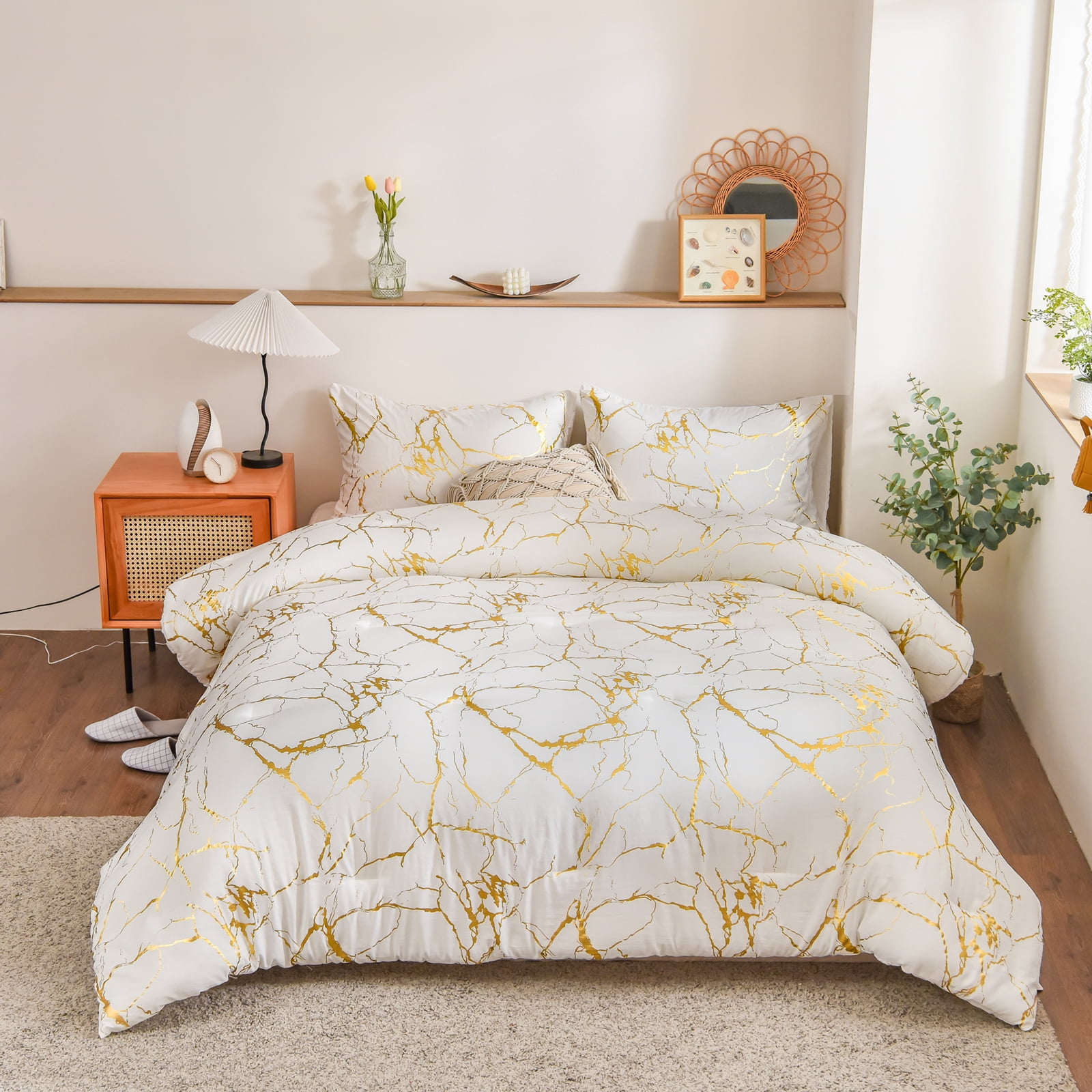 Move Over Metallic Marble Comforter Set King White Gold Foil Marble ...