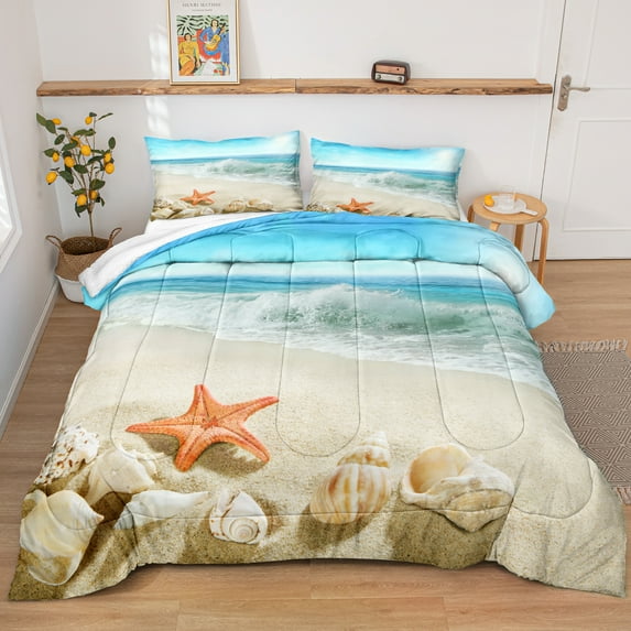 Move Over King Coastal Comforter Set, Blue Ocean Beach Bedding with ...