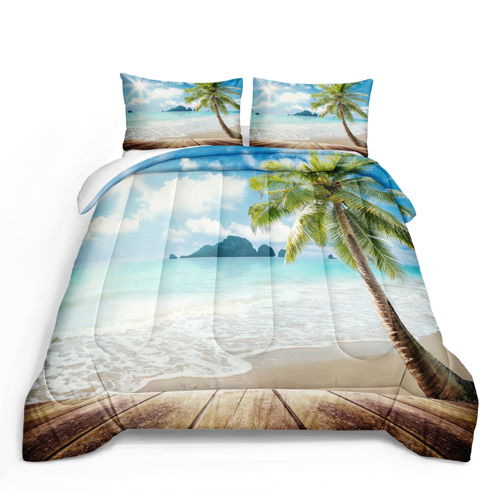 Move Over Beach Bedding Set Queen Ocean Beach Themed Tropical Palm Tree ...