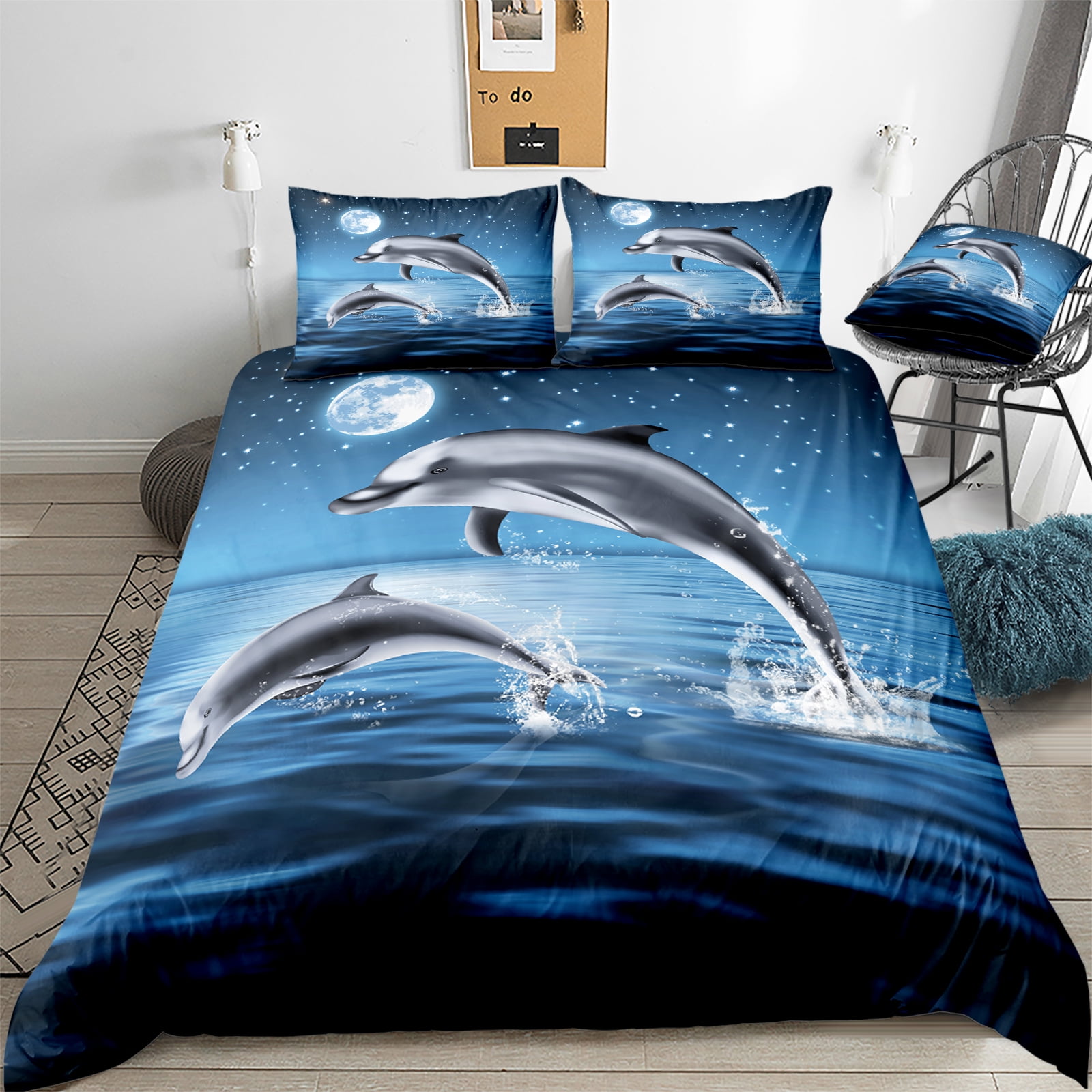 Move Over Ocean Bedding Sets Twin Dolphin Animals Duvet Cover Set Magic Dolphin Pattern ...