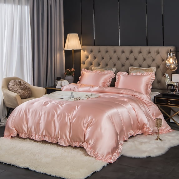 Move Over Pink Ruffle Comforter Set Queen Satin Comforter Set Pink ...