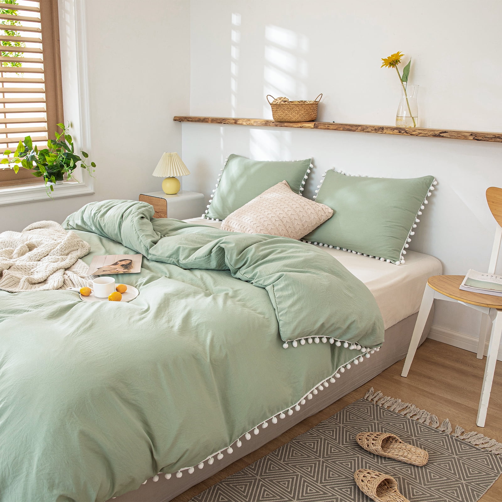 Move Over Sage Green Duvet Cover Set Queen, 100% Washed Microfiber ...